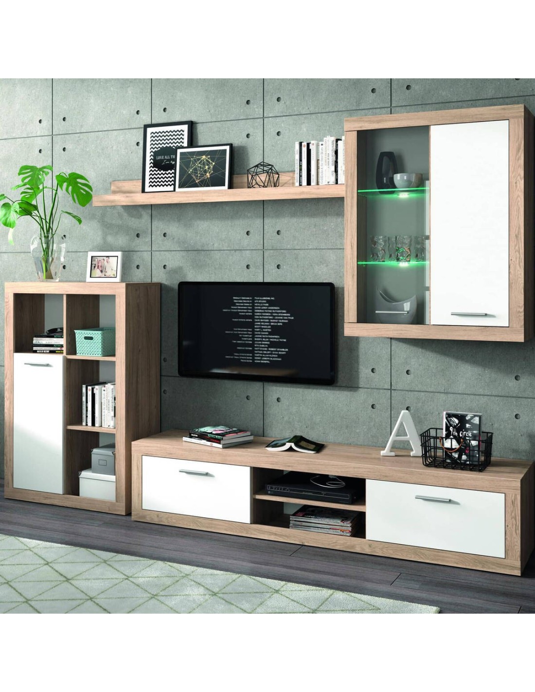 Mueble de salón modular FORMENTERA color roble y blanco de 270 cm