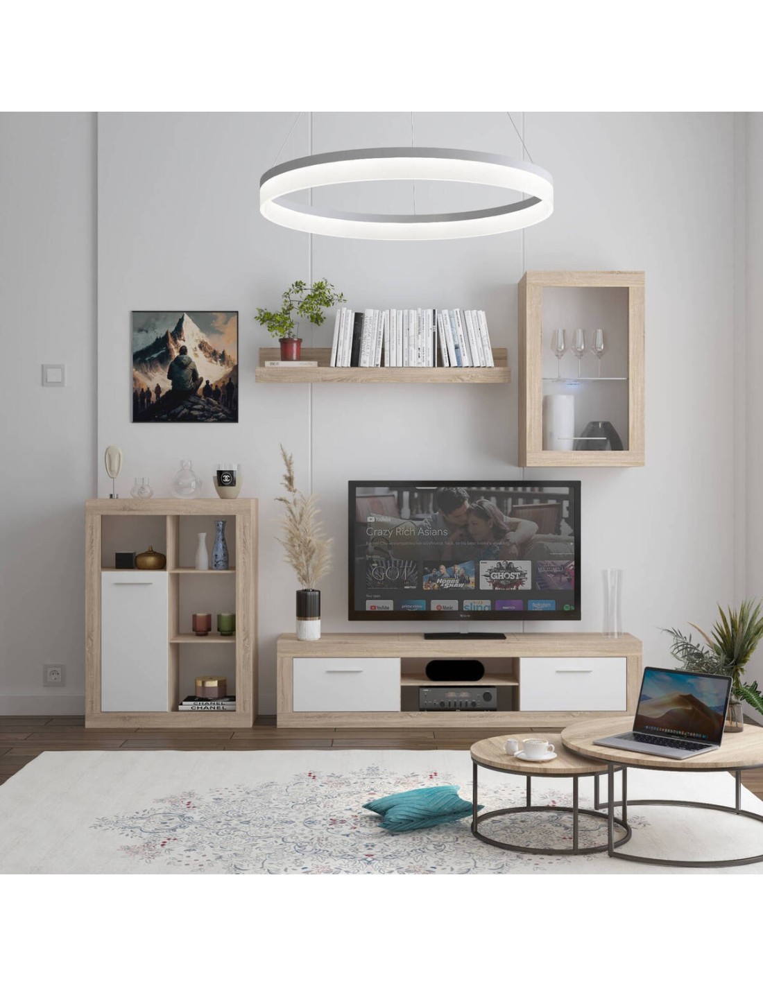 Mueble de salón modular FORMENTERA II color roble sonoma y blanco de 203 cm